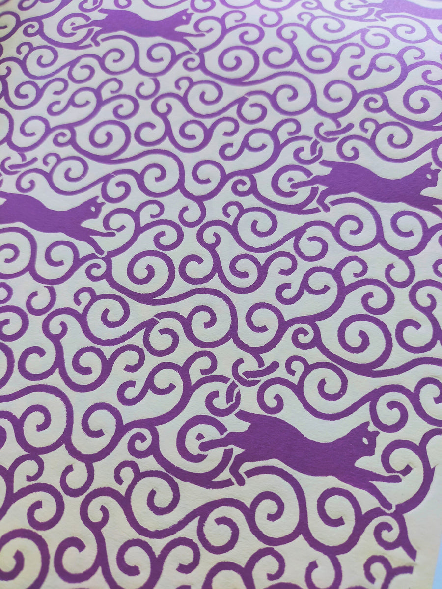 Woodblock Paper Sheet - Burgundy Cat - Hand Printed – Peacock Paper Ltd